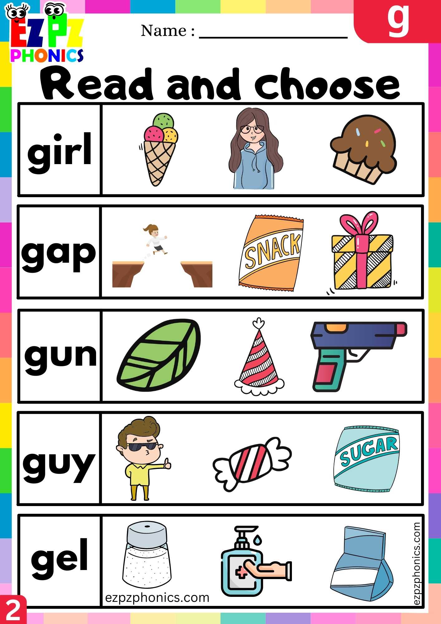 Group2 Letter G Read And Choose Beginning Sounds Worksheet - ezpzphonics.com